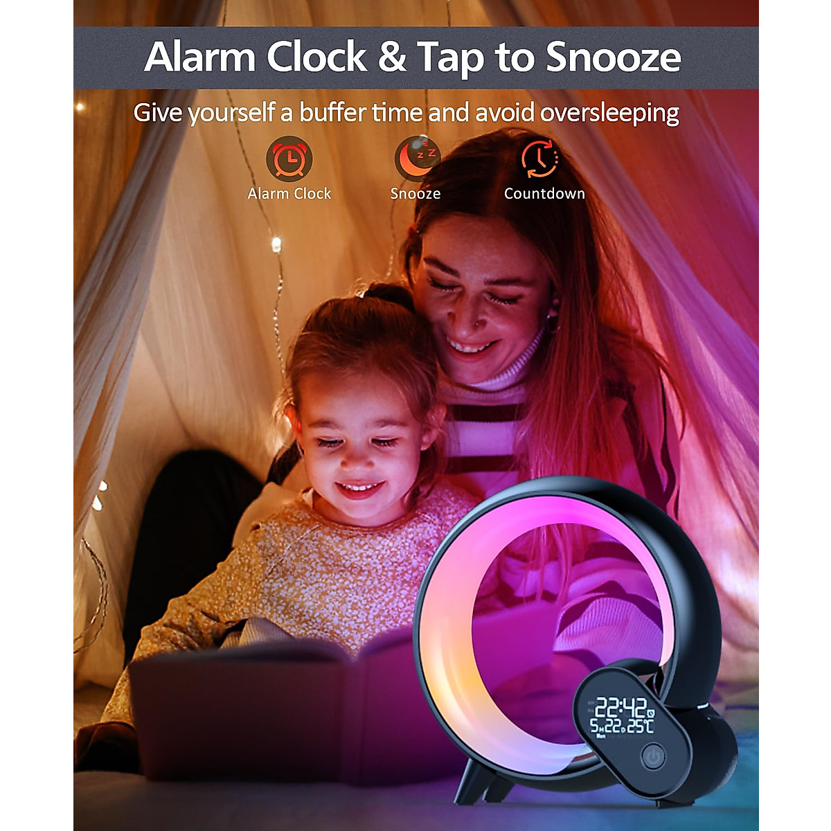 Smart Night Light for Kids,Wake Up Light Sunrise Alarm Clock,Ambient Light & Sleep Assistant 15 Soothing Sounds Baby Night Light,App,Bluetooth Speaker,Bedside Lamp,Timer,Remote Control,Ideal for GIF