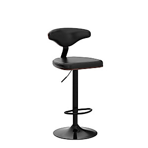 ONME Bar Stools Set of 2, Adjustable Height Swivel Bar Stools, PU Leather Upholstered Bar Chair with Back and Footrest for Bar, Kitchen, Dining Room, Dark Black