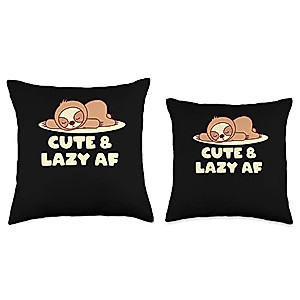 Laziness Witty Animal Lover Sayings Funny Sayings Cute and Lazy AF Lover Funny Sloth Themed Humor Throw Pillow, 16x16, Multicolor