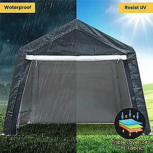 Sefzone 7x12x7.4Ft Storage Shelter, Outdoor Portable Shed with Detachable Roll-up Zipper Door, 240 PE Fabric, Heavy Duty Frame, Waterproof, Anti-UV, Portable Storage Tent for Bike, ATV, Motorcycle