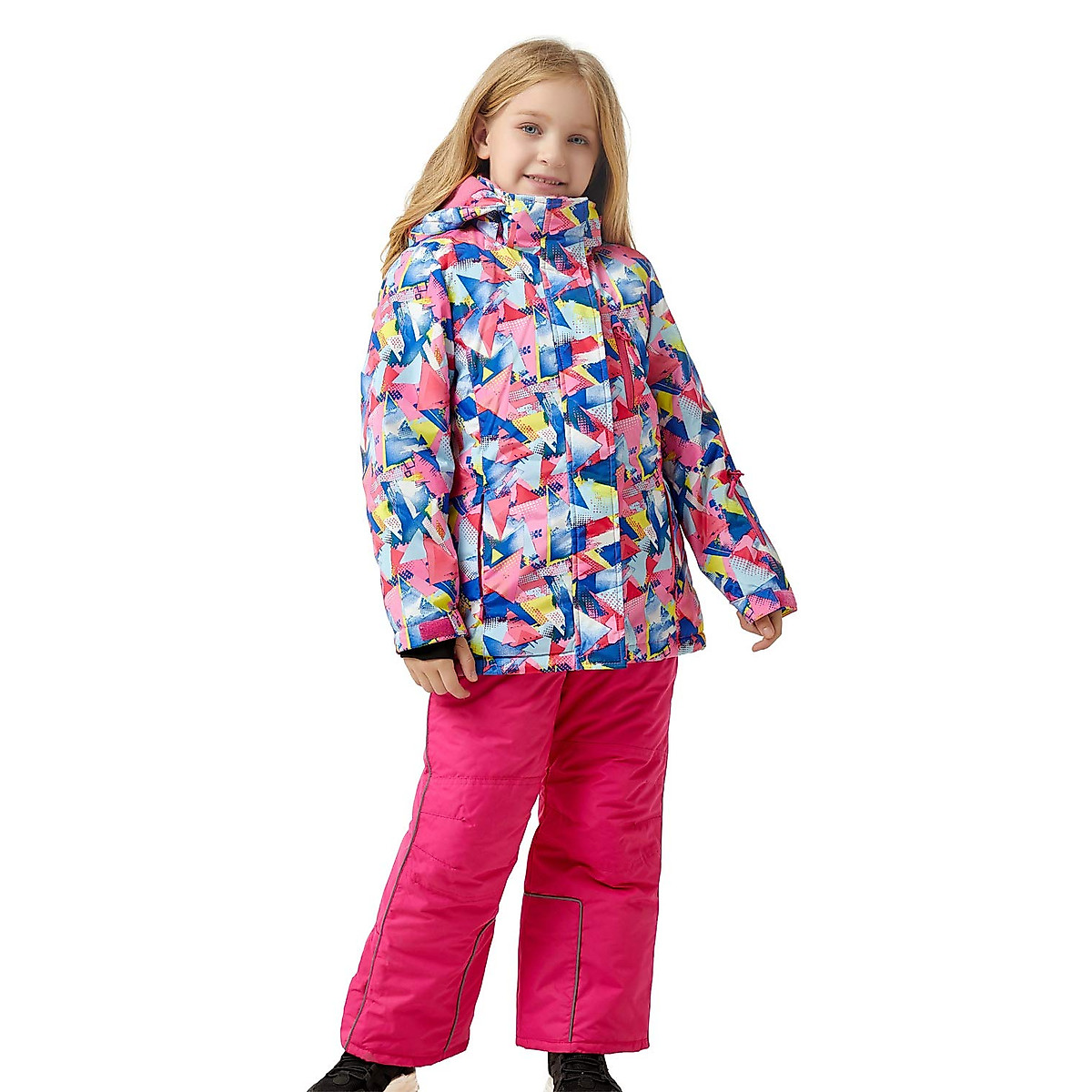 M2C Girls Thicken Warm Hooded Color Block Ski Snowsuit Jacket & Pants Pink 6/7