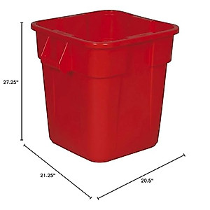 Rubbermaid Commercial Products BRUTE Square Bin Storage Container without Lid, 28-Gallon, Red