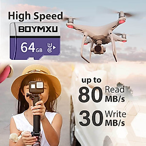 TF Memory Card 64GB,BOYMXU TF Card with Adapter,High Speed Memory Card Class 10 TF Card Memory Card for Phone Camera Computer-Purple