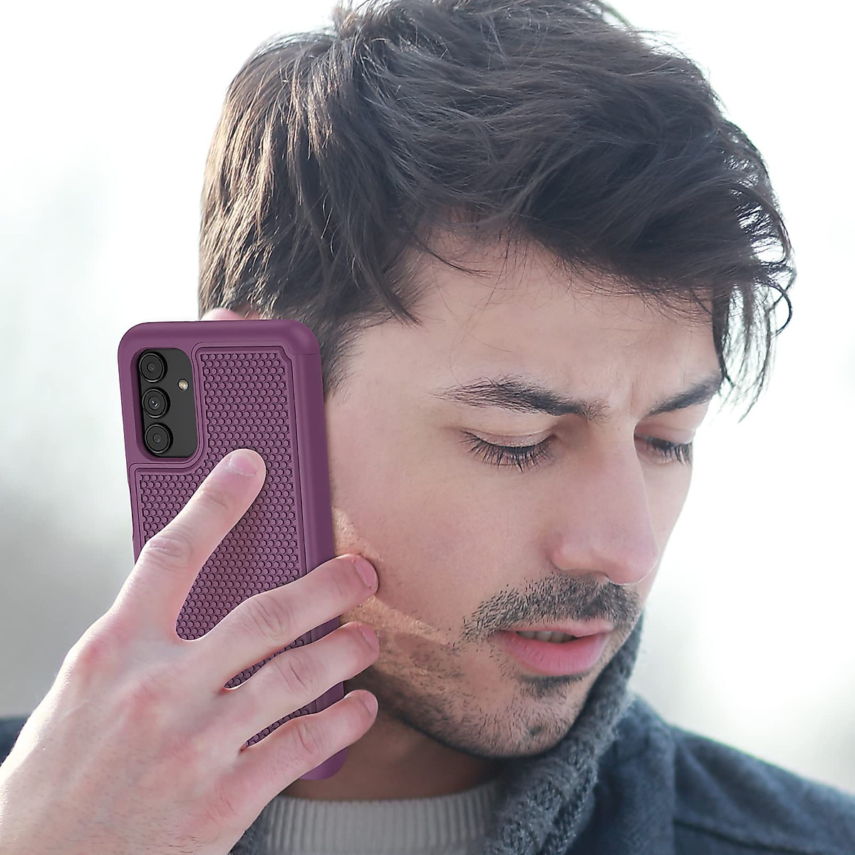 BNIUT for Samsung Galaxy A13 5G Case: Dual Layer Protective Heavy Duty Cell Phone Cover Shockproof Rugged with Non Slip Textured Back - Military Protection Bumper Tough - 6.5inch (Burgundy Purple)