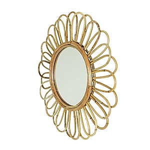 Things2Die4 Natural Willow Wicker Framed Geometric Design Wall Mirror 22 Inch Diameter, Brown, One Size