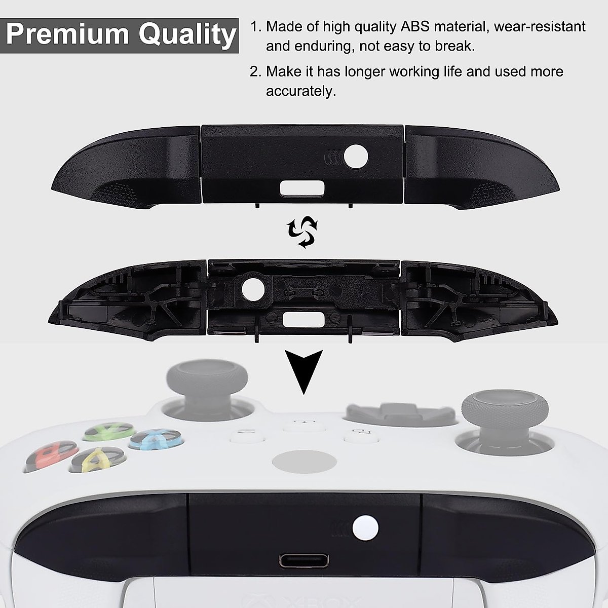 Ikpek 2 Pack Bumpers Replacement LB RB Button for Xbox Series X/S Controllers, Black Shoulder Trigger Buttons Top Middle Bracket for Xbox Series Controller