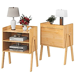 Bigbiglife Nightstands Set of 2, Stackable Bedside Tables with 2-Tier Open Storage Compartments, Modern Side Table, End Table with Solid Bamboo Legs for Bedroom - Easy to Assemble, 2 Pack
