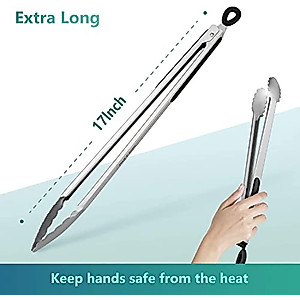 Grill Tongs, 17 Inch Extra Long Kitchen Tongs, Premium Stainless Steel Tongs for Cooking, Grilling, Barbecue/BBQ, Buffet (17" 2PCS)