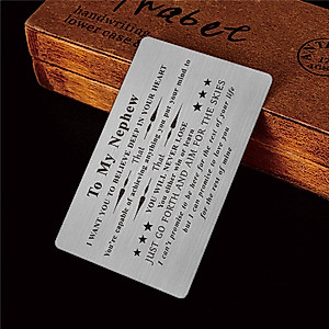 FALOGIJE Nephew Birthday Card Gifts from Aunt Uncle, I Promise to Love You for The Rest of My Life, Nephew Graduation Christmas Gifts - Permanent Engraved Wallet Cards