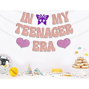 in My Teenager Era Banner,OMG UR a Teenager 13th Birthday Party Decorations,Butterfly Theme Girls 13th Birthday Party Decor,Happy 13th Birthday Anniversary Party Supplies Rose Gold Purple Red