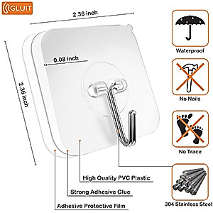 GLUIT Adhesive Hooks Medium 12 Pack and Large 12 Pack for Hanging Heavy Duty Wall Hooks 22 lbs Self Adhesive Towel Hook Waterproof Transparent Hooks for Keys Bathroom Shower Outdoor Kitchen