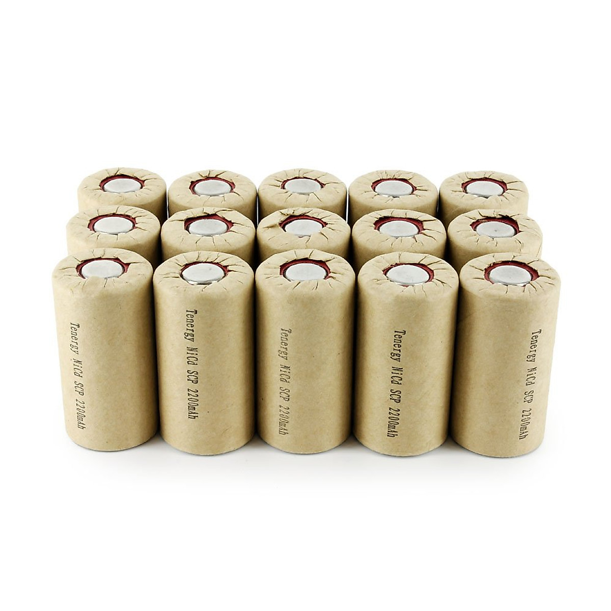 Tenergy NiCd SubC 2200mAh Paper Wrapped Rechargeable Battery Flat Top - 15 Pack