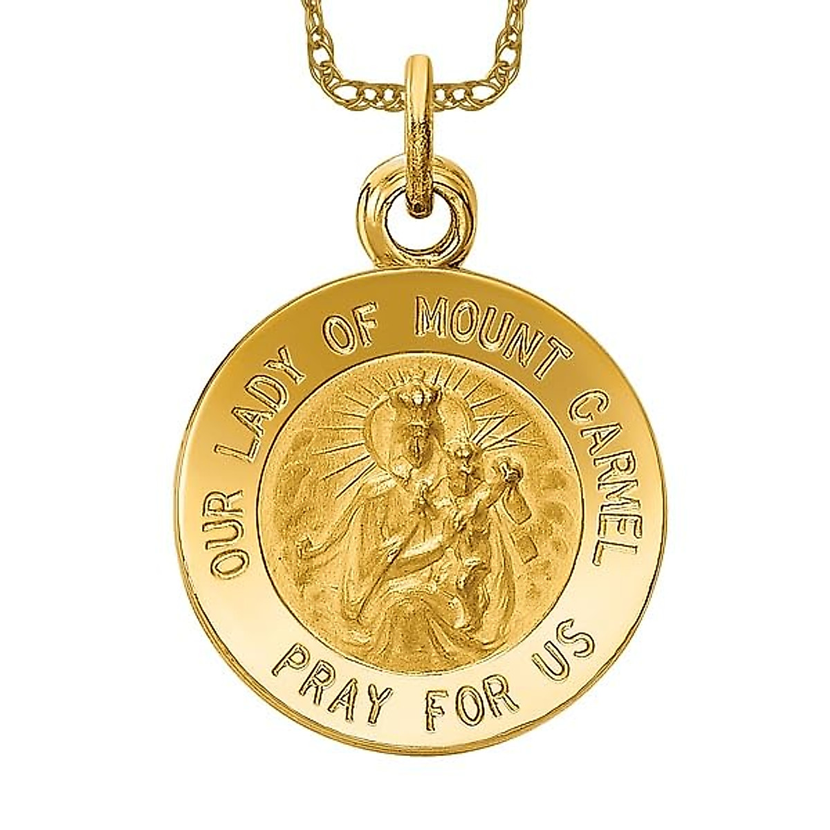 14K Yellow Gold Our Lady of Mt. Carmel Medal Necklace Charm Pendant Only