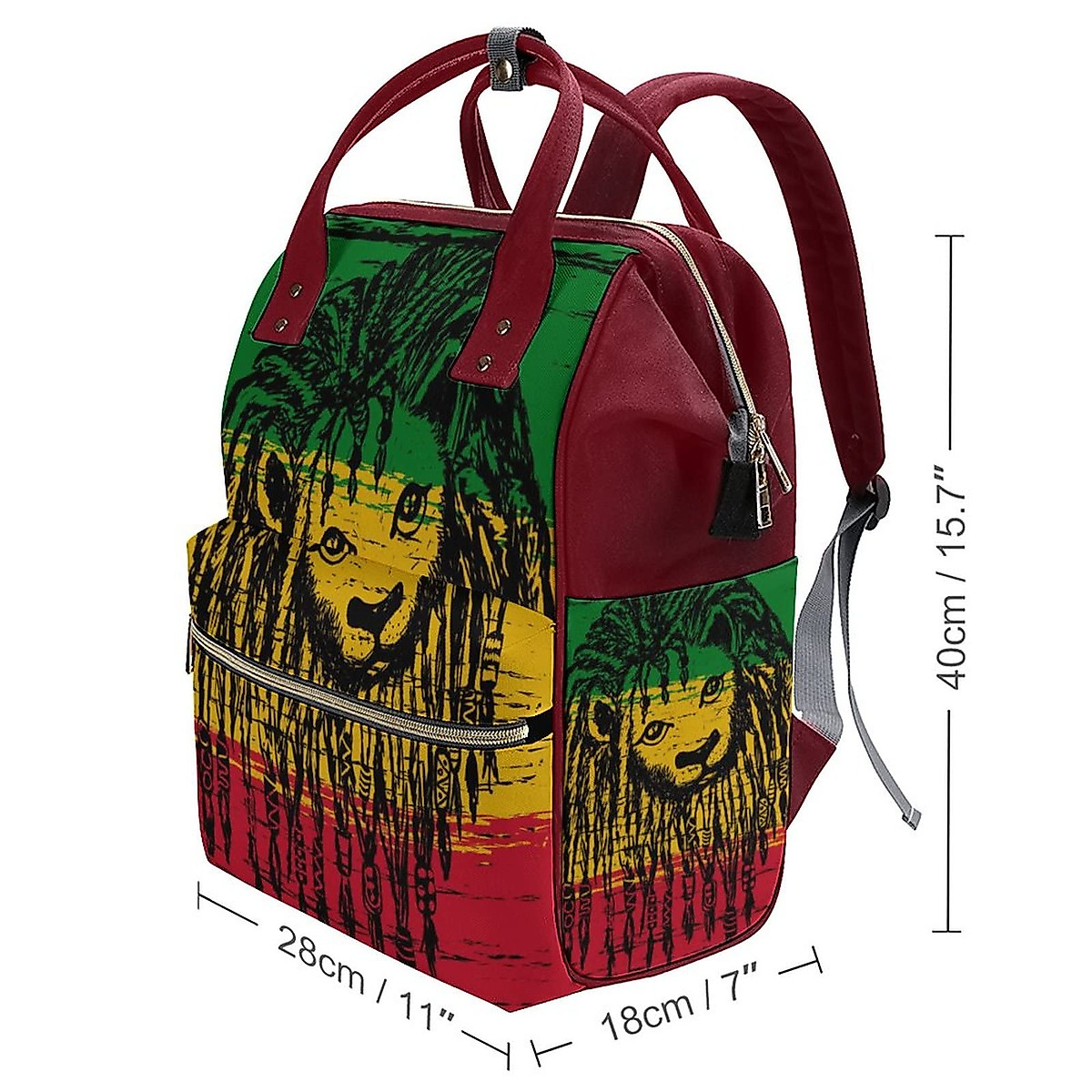 Lion on Jamaica Flag Diaper Bag Backpack Large Capacity Mommy Bags Multifunction Nappy Bag Travel Back Pack Red-Style