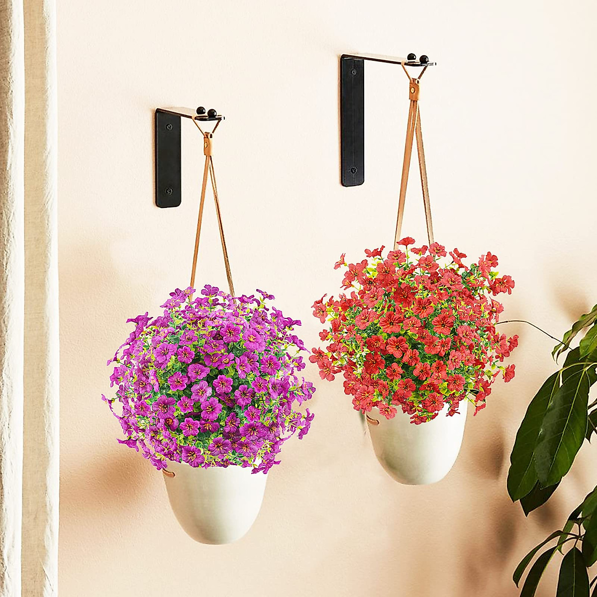 Tepaler Artificial Flowers 6 Bundles Outdoor UV Resistant Fake Flowers No Fade Faux Plastic Greenery Shrubs Home Garden Porch Window Box Decorating (Purple)