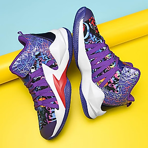 ESXGED Womens Lightweight Basketball Shoes Mens School Training Running Non-Slip Casual Shoes Comfy Sneakers Purple Size 7w/6m