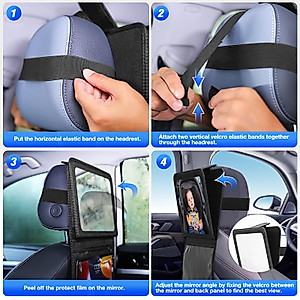 Brislut Baby Car Mirror with Tablet Holder, Road Trip Essentials for Kids, Back Seat Mirror to See Rear Facing Infant, Adjustable Backseat Mirror and Ipad Case for Car Headrest