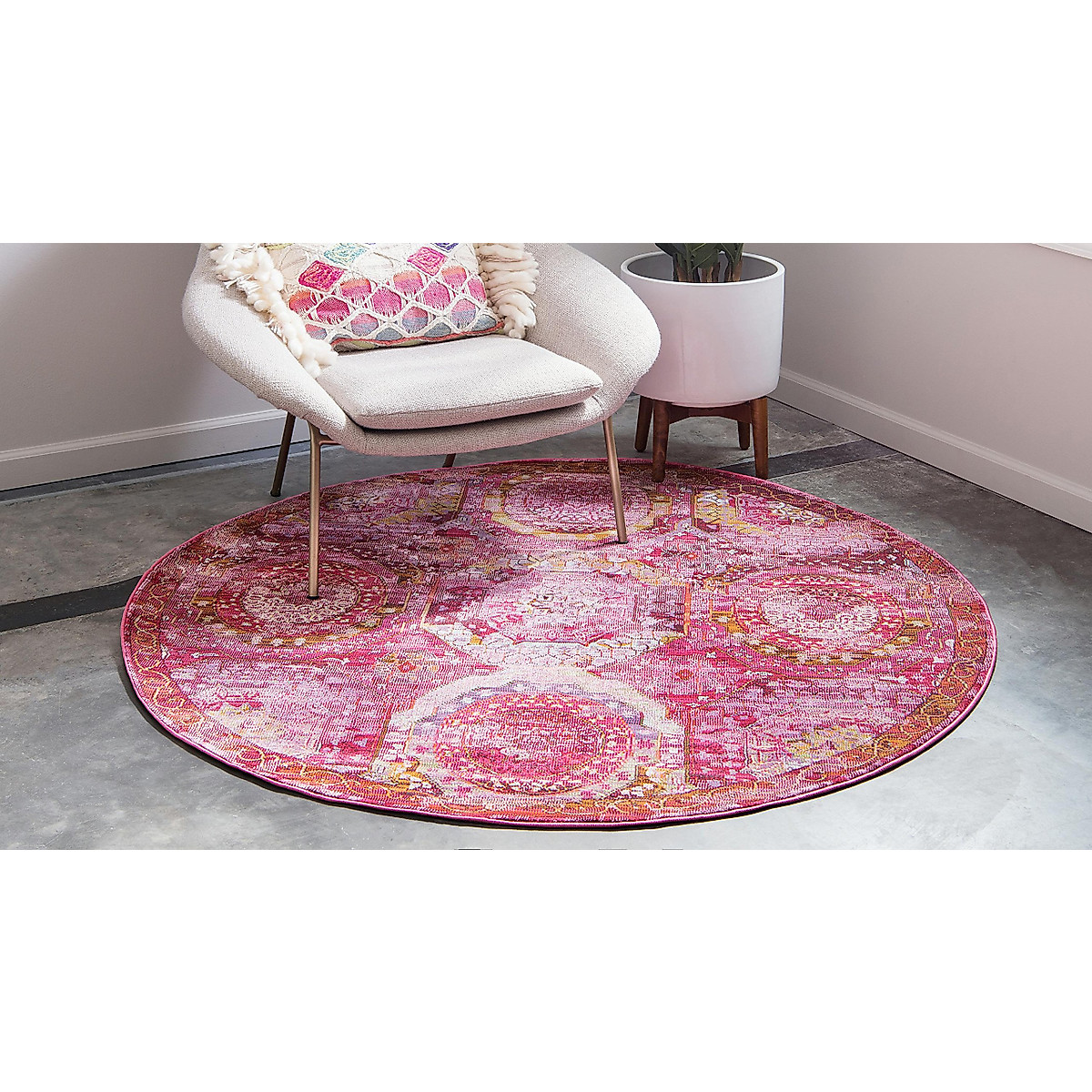 Unique Loom Baracoa Collection Area Rug - Coppelia (8' 4" Round, Pink/ Ivory)