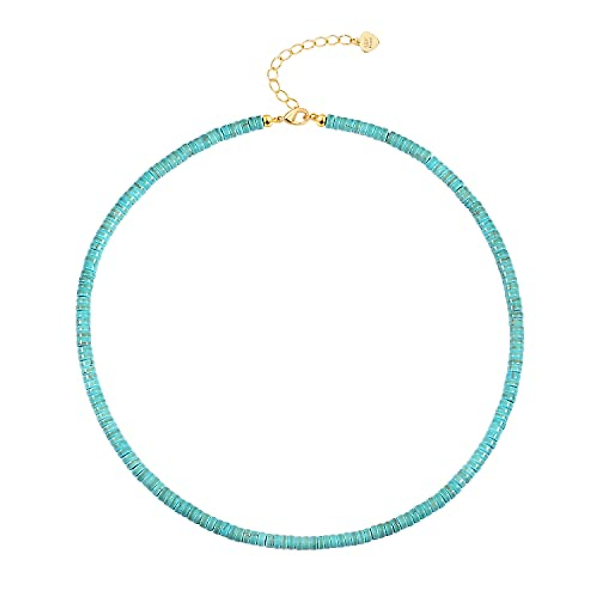 Aobei Pearl Simulated Turquoise Choker Blue Clay Seed Beads Necklace Bohemian Jewelry for Women 15”