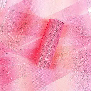 Yuanchuan Rainbow Glitter Tulle Rolls 6 inch x 10 Yards (30 feet) for Table Runner Chair Sash Bow Pet Tutu Skirt Sewing Crafting Fabric Wedding Birthday Ribbon (Rainbow Pink)