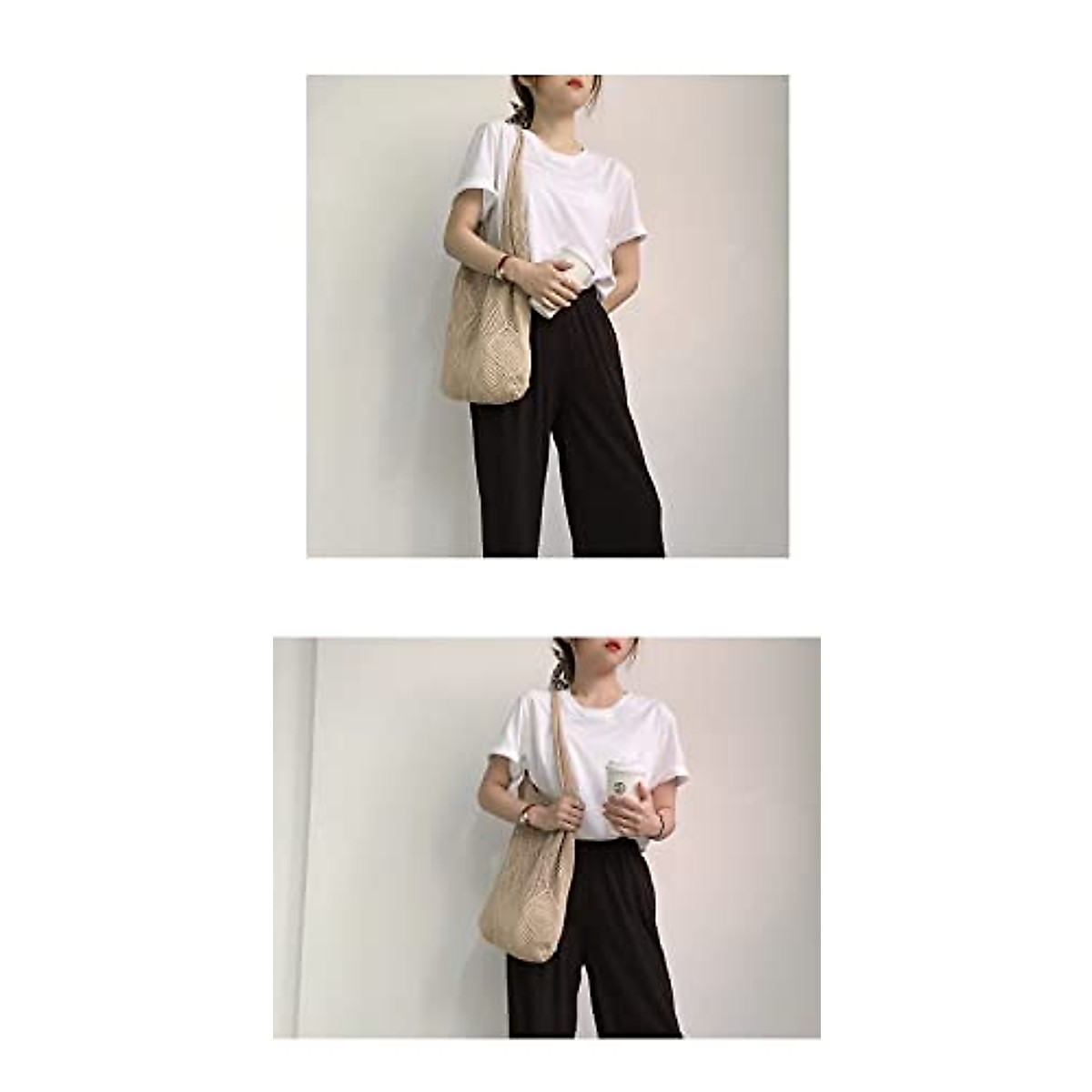 Women's Shoulder Handbags Y2K Fairy Grunge Crochet Tote Bag Aesthetic Hippie Shopping Bag Indie Purse Accessories (Black)