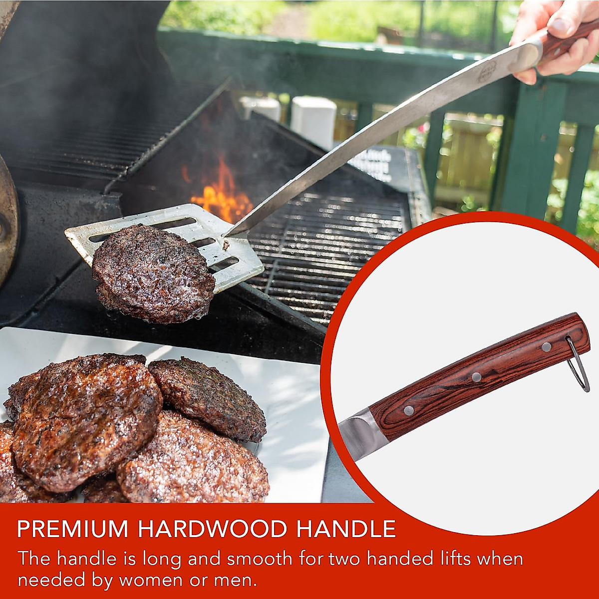 Grill Spatula 24-inch Super Long for Grilling Barbecue Griddle and Fire Pit Extra Strong Curved Neck Premium Hardwood Handle Large Stainless Steel Blade For BBQ Outdoor Kitchen and Grilled Food
