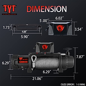 TYT T1 Series Winch 13000 lb. Advanced Load Capacity Electric Winch,12V Waterproof IP67 Electric Winch with Hawse Fairlead, Steel Cable Truck Winch with Wireless Handheld Remote and Wired Handle…