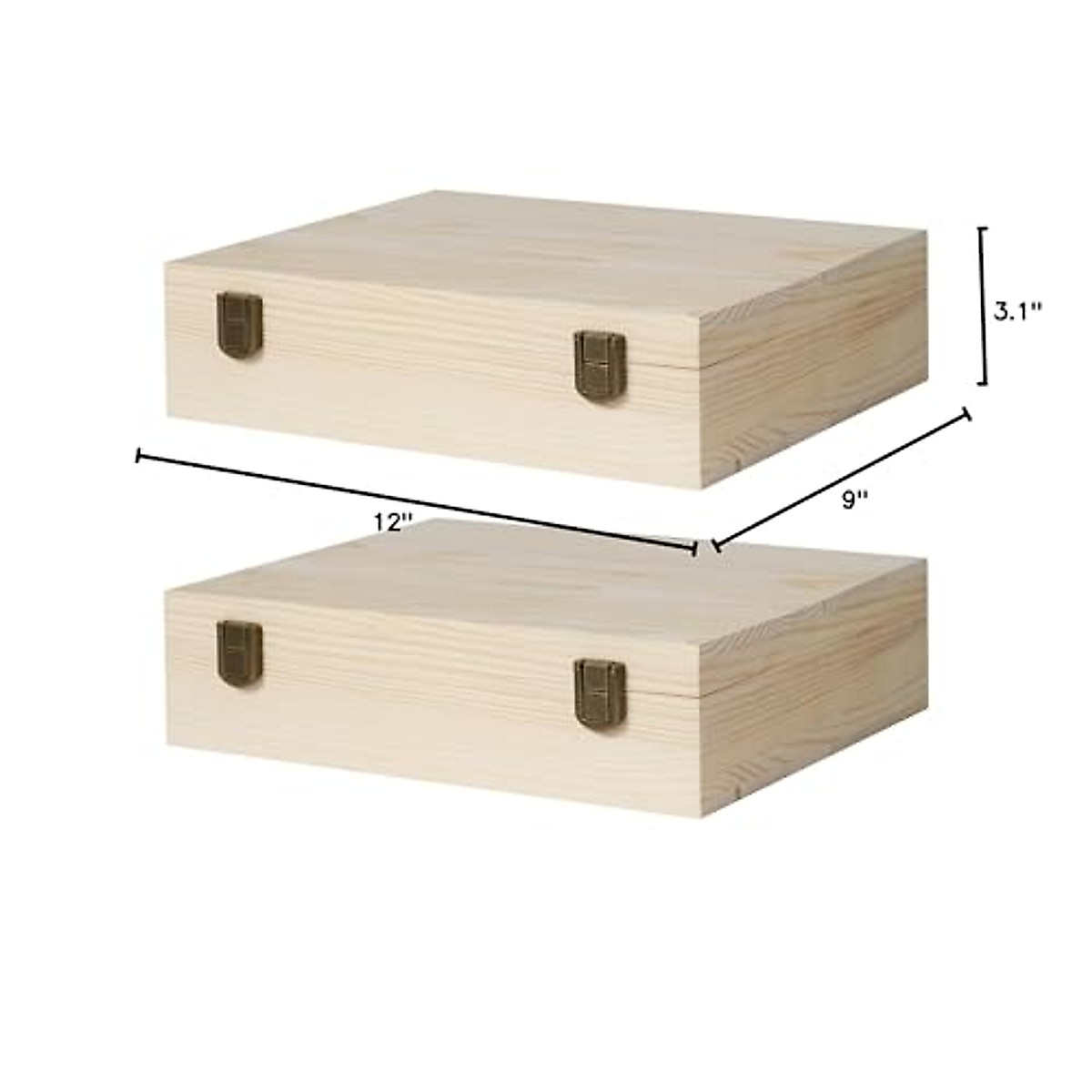 ZKHOB 2 Pack Unfinished Wooden Box with Lid Small Wood Boxes(12 x 9x 3.1 inch) Natural Pine Wooden Box for Crafts,Wooden Gift Boxes,Memory keepsake Box Jewelry Box Decor Storage