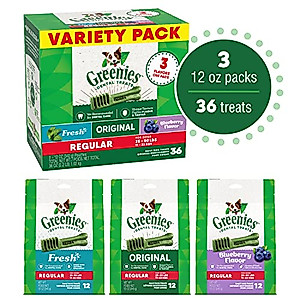 Greenies Regular Natural Dental Care Dog Treats, 36 oz. Variety Pack, 3 Packs of 12 oz. Treats