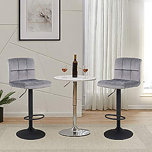 DUHOME Set of 2 Adjustable Swivel Velvet Bar Stool Chairs Counter Stools, Breakfast Chairs Grey