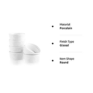 Bellemain Creme Brulee 4 oz Ramekins | Mini Casserole Dish Set, Charcuterie Bowls, Pot Pie Baking Dishes, Souffle Cups, Soy Sauce Bowls | Fluted Porcelain Bowls, Oven Safe to 500F, Set of 6 (White)