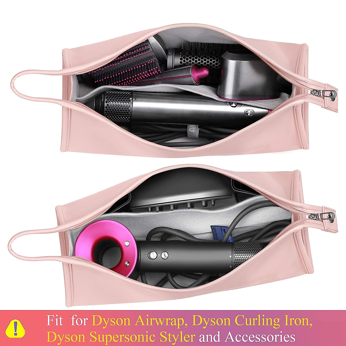 BAGCRAZY Pu Leather Travel Case Travel Case Compatible with Dyson Airwrap Styler, Portable Waterproof Dyson Airwrap Travel Case, Organizer Bag for Shark FlexStyle Attachments Storage, Pink