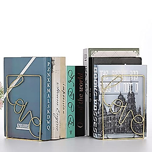 Bookends Gold , Decorative Metal Book Ends Supports for Shelves (1 Pair) (Gold)