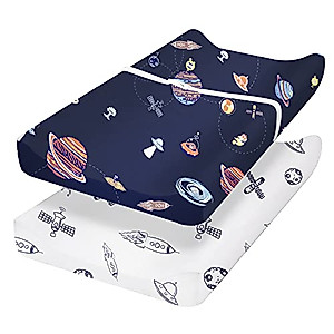 PHF Space Changing Pad Cover for Baby Boys Girls, 2 Pack Soft Changing Table Sheets or Cradle Sheets Fit Most Baby Changing Pads, Space