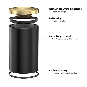 LEASYLIFE 9L/2.4GAL Black and Gold Trash Can for Bathroom,Small Trash Can with Flipping Lid,Garbage cans for Bathroom, Hotel,Office,Lundry,Powder Room, Metallic Gold (ＢＬＡＣＫ)
