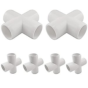 MARRTEUM 1/2 Inch 4 Way PVC Cross Elbow Fitting Furniture Build Grade SCH40 Pipe Joint for Greenhouse Shed/Garden Support Structure/Storage Frame [Pack of 6]