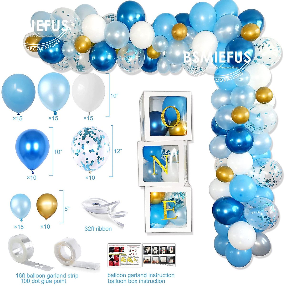 Baby Boy 1st Birthday Decorations Supplies, 1st Birthday Boy Decorations, Baby First Birthday Decorations for Boy, First Birthday Balloon Boxes, Backdrop, High Chair Banner, Crown, Photo Banner