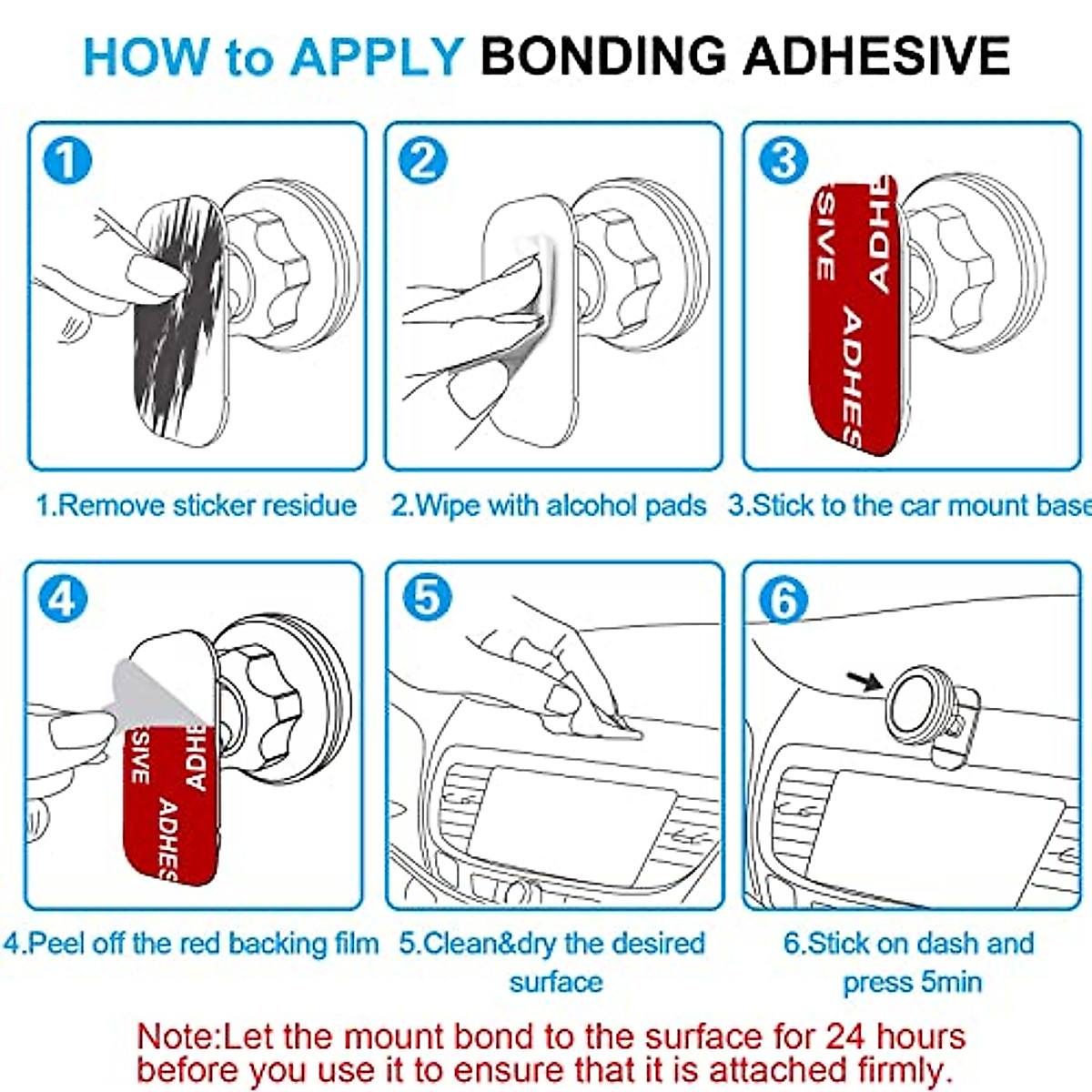 PKYAA Sticky Adhesive for Car Mount, Adhesive Replacement Pads for Dashboard Magnetic Phone Holder, 6 Pcs Double-Sided Sticker Pads Compatible with Stick-on Magnetic Car Mount Base