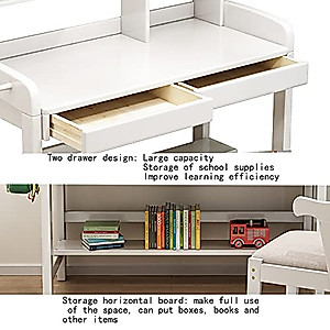 BALANBO Kids Desk with Drawer and Bookshelf Wooden Children’s Media Desk Student's Study Computer Workstation and Writing Table (White)