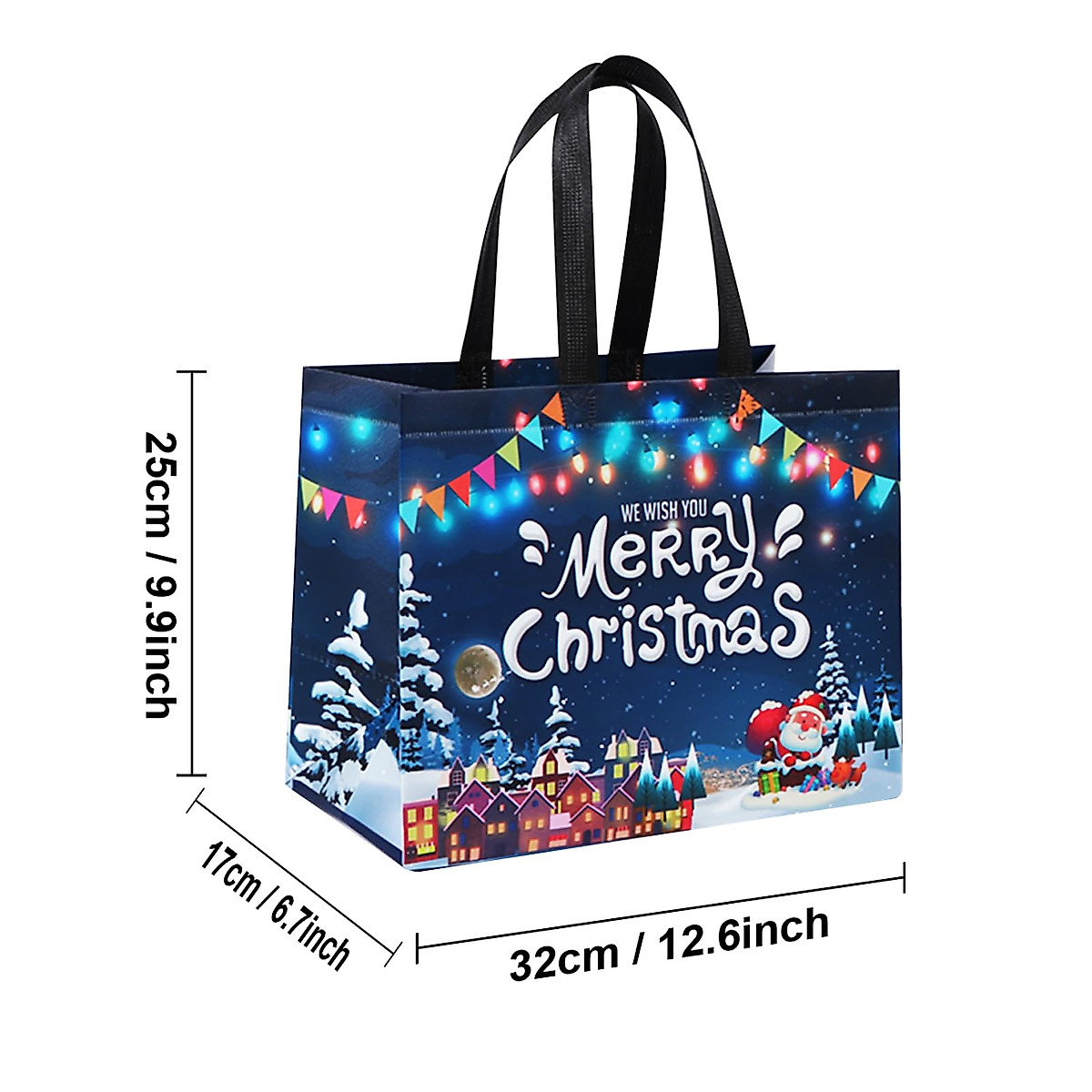 16PCS Christmas Gift Bags,Reusable Gift Bags with Handles, Fabric Christmas Tote Bags, Multifunctional Christmas Bags for Gifts Wrapping Shopping, Xmas Party Supplies Decorations, 12.6”×9.9”×6.7"