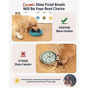 KOFPAR 2 Cup Ceramic Slow Feeder Dog Bowl, 8'' Slow Feeding Dog Dishes Medium Large Breed, Slow Eating Bowl for Fast Eater Anti-Choking Form Healthy Eating Habit, Puppy Puzzle Bowl Non-Slip Easy Clean
