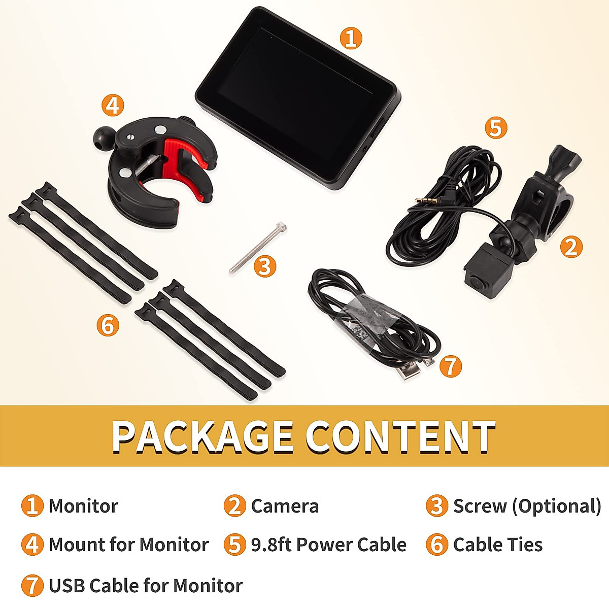 Bike Camera Rechargeable Battery 360 Rotation - 3 Mins Easy Install Handlebar Bicycle Camera with Rear View Monitor Color Night Vision Ebike Camera PTAVLO P01