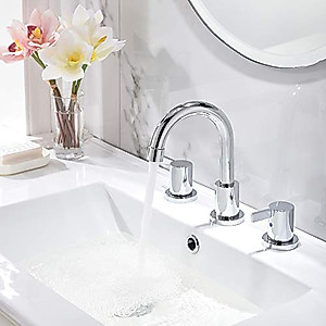 Widespread Bathroom Sink Faucet, 3 Hole 8 Inch Chrome Finish, Utility/Lavatory Modern Faucet with Pop Up Drain by Phiestina, WF015-1-C