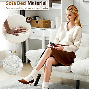 70" Modern Teddy Convertible Folding Futon Couch Sofa Bed Adjustable Pillow Top Arm Memory Foam Couch Double Loveseat Sofa for Compact Living Space,Dorm,Game Studio,Apartment,Bedroom (White Teddy)