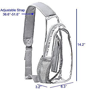 gdbis Clear Sling Bag, Stadium Approved Small PVC Crossbody Backpack, Transparent Casual Chest Daypack for Hiking, Stadium or Concerts, Grey