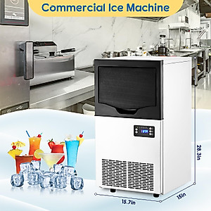 Zstar Commercial Ice Maker Machine, 110LBS/24H Under Counter Ice Maker, Freestanding Ice Machine w/33LBS Ice Storage, LCD Controller, Self Cleaning, Stainless Steel Large Ice Maker for Restaurant Home