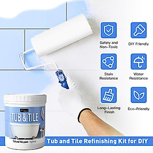 DWIL Tub Paint, Tub and Tile Refinishing Kit 35oz with Tools, Tub Refinishing Kit White Bathtub Paint Water Based &Low Odor, Easy to Use Sink Paint for Bathroom Kitchen, Semi-Gloss White, 50-55sq.ft