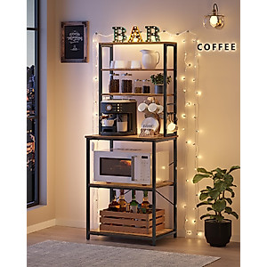 VASAGLE Coffee Bar, Baker’s Rack for Kitchen with Storage, 6-Tier Kitchen Shelves with 6 Hooks, Microwave Stand, Industrial, 15.7 x 23.6 x 65.7 Inches, Rustic Brown and Black UKKS024B01