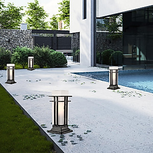 Antique House Outdoor Post Lights Hard Wired 1 Pack 6.1 Inch Lamp Post Lights Outdoor Waterproof Modern Outdoor Light Post for Yard Aluminum and Frosted Glass