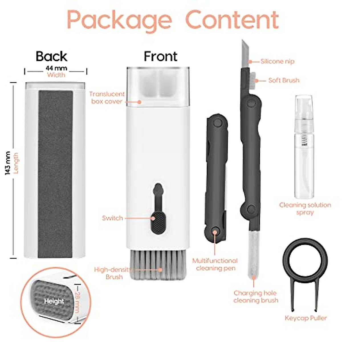 7 in 1 Airpod Keyboard Cleaner Kit with 5ML Screen Cleaner Spray,MMH Electronic MacBook Laptop Screen Earbud Cleaning Tool with Cleaning Pen Brush for iPod,Phone,Tablet,PC,Computer,Headphone Dark Gray